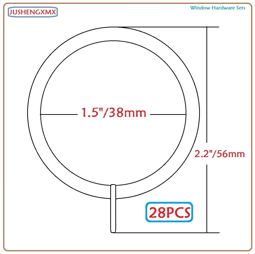 28Pcs Metal Flat Curtain Ring with Eyelet 1.5" Inner Diameter,Fits Up to 1 1/4-Inch Rod-Black