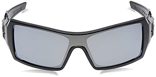 Oakley Men's OO9081 Oil Rig Rectangular Sunglasses, Polished Black & Silver Ghost Texture/Black Iridium, 28 mm
