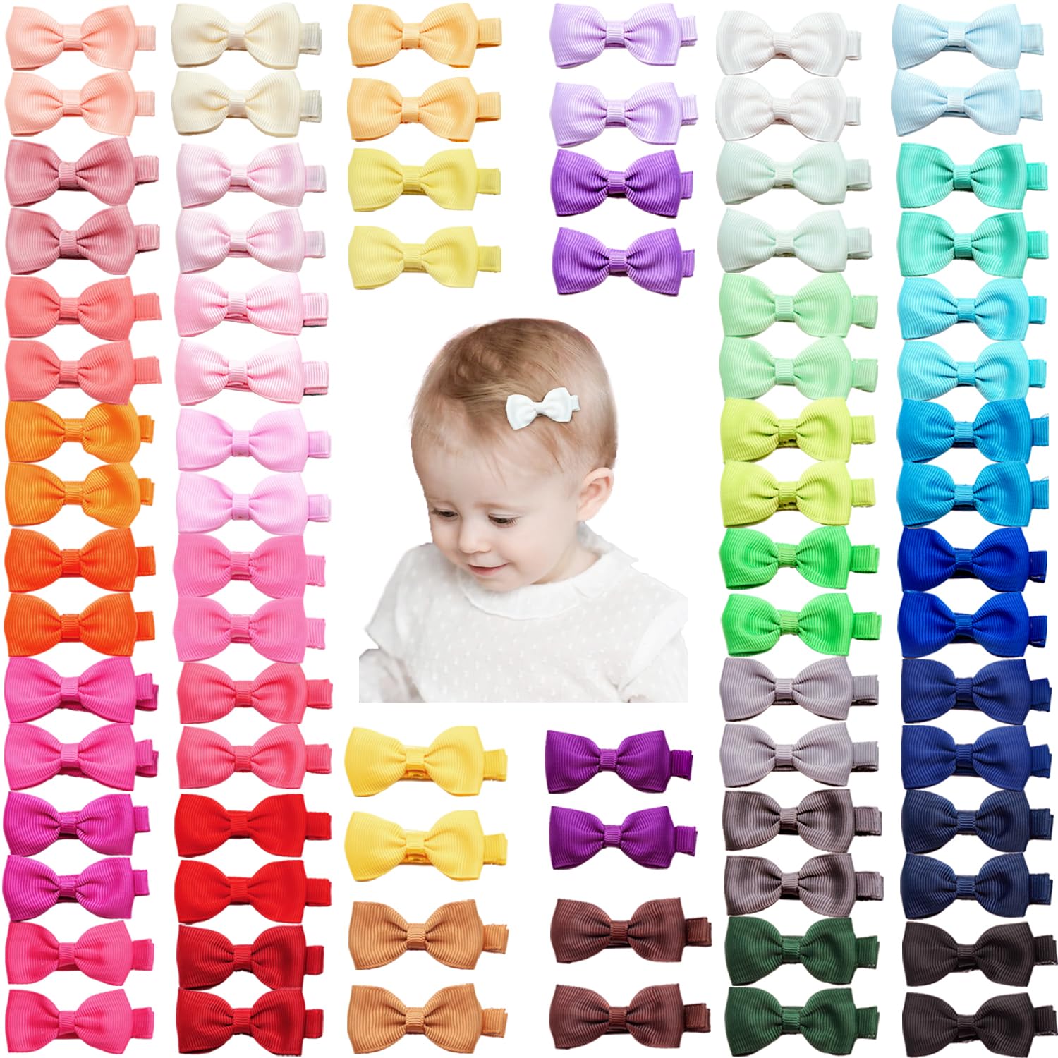 JOYOYO 80PCS 2'' Baby Hair Bows Clips Fully Lined Boutique Grosgrain Ribbon Mini Bows for Girls Teens Infants Kids Toddlers Newborn