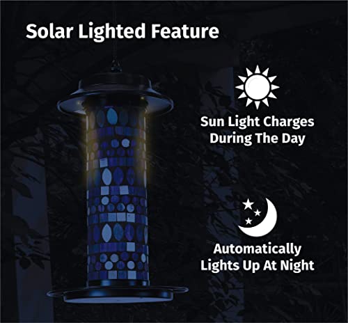 Sun-Ray 811015 Amethyst Mosaic Solar Lighted Bird Feeder Hanging Lantern - Multicolor/Violet/Purple/Blue