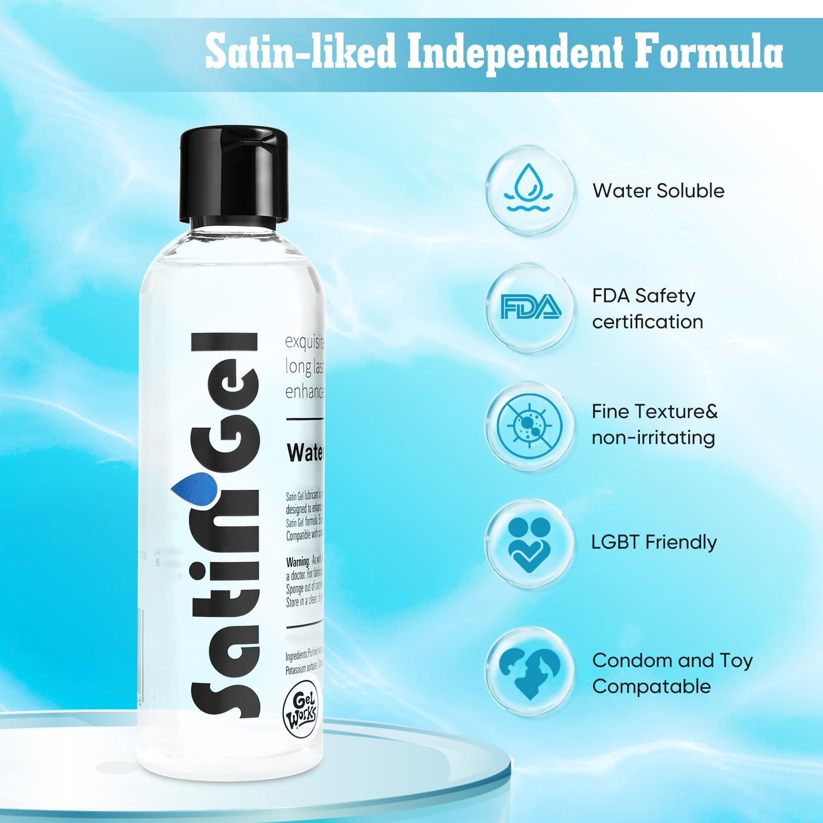 SATIN GEL Water-Based Personal Lube, Sex Lubricant, Lube for Men, Women and Couples, Plant-derived Lubricant, Toy & Condom Compatible 2 Pack