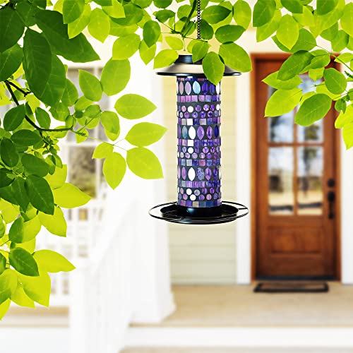 Sun-Ray 811015 Amethyst Mosaic Solar Lighted Bird Feeder Hanging Lantern - Multicolor/Violet/Purple/Blue