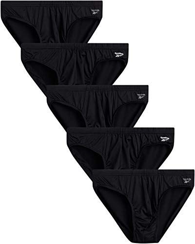 Reebok Men's Underwear - Quick Dry Performance Low Rise Briefs (5 Pack), Size Large, All Black