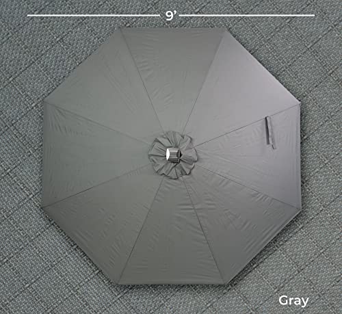 Sun-Ray 811028G 9' Round 8-Rib Next Gen Solar Lighted Patio Umbrella 32 LED Lights, Crank and Tilt, Aluminum Frame, Grey