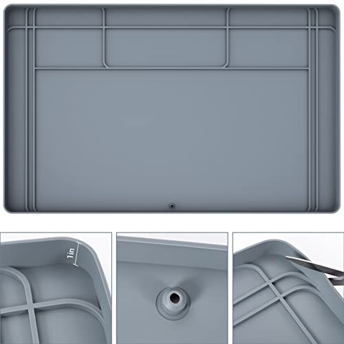 Dwellaid Gray Under Sink Mats for Kitchen Waterproof Cut to Fit 34''x22'' Sink Cabinet Mat Under Sink Silicone Mat with Hole Under Bathroom Sink Mat for Cabinet Crafting Pet Bowls