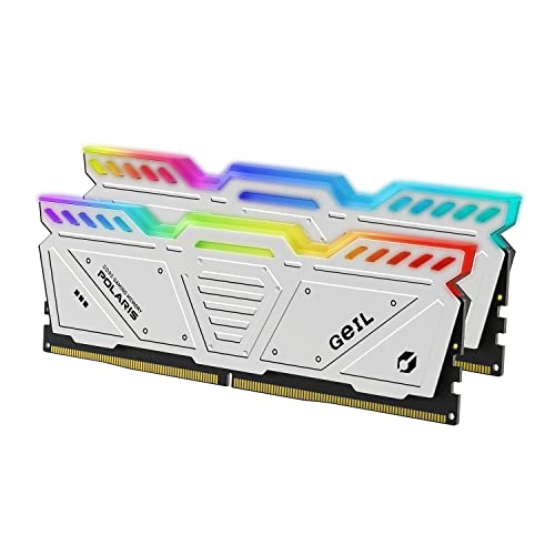 GeIL Polaris RGB DDR5 RAM, 32GB (16GBx2) 5600MHz 1.1V ,AMD Compatible, Long DIMM High Speed Desktop Memory, Hardcore Immersive Gaming/Multimedia Content Creation/Quality Live Streaming(White)