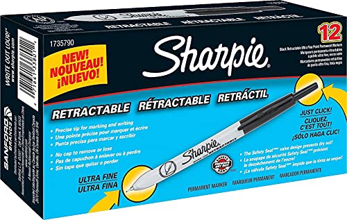 Sharpie 1735790Dz Sharpie Markers, Retractable, Ultra Fine, 12/Bx, Black