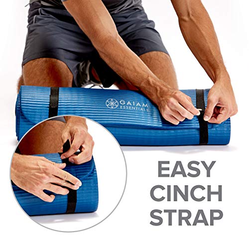 Gaiam Essentials Thick Yoga Mat Fitness & Exercise Mat With Easy-Cinch Carrier Strap, Teal, 72"L X 24"W X 2/5 Inch Thick