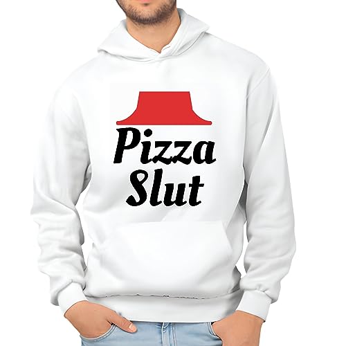 Unique Pizza Slut Coffee for Coffee Lovers White and Muticolor Unisex Hoodie