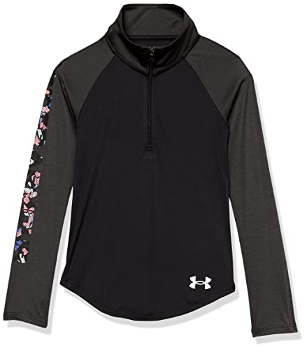 Under Armour Girls' Standard Tech Graphic Half-Zip T-Shirt, (003) Black / / White, Youth Medium