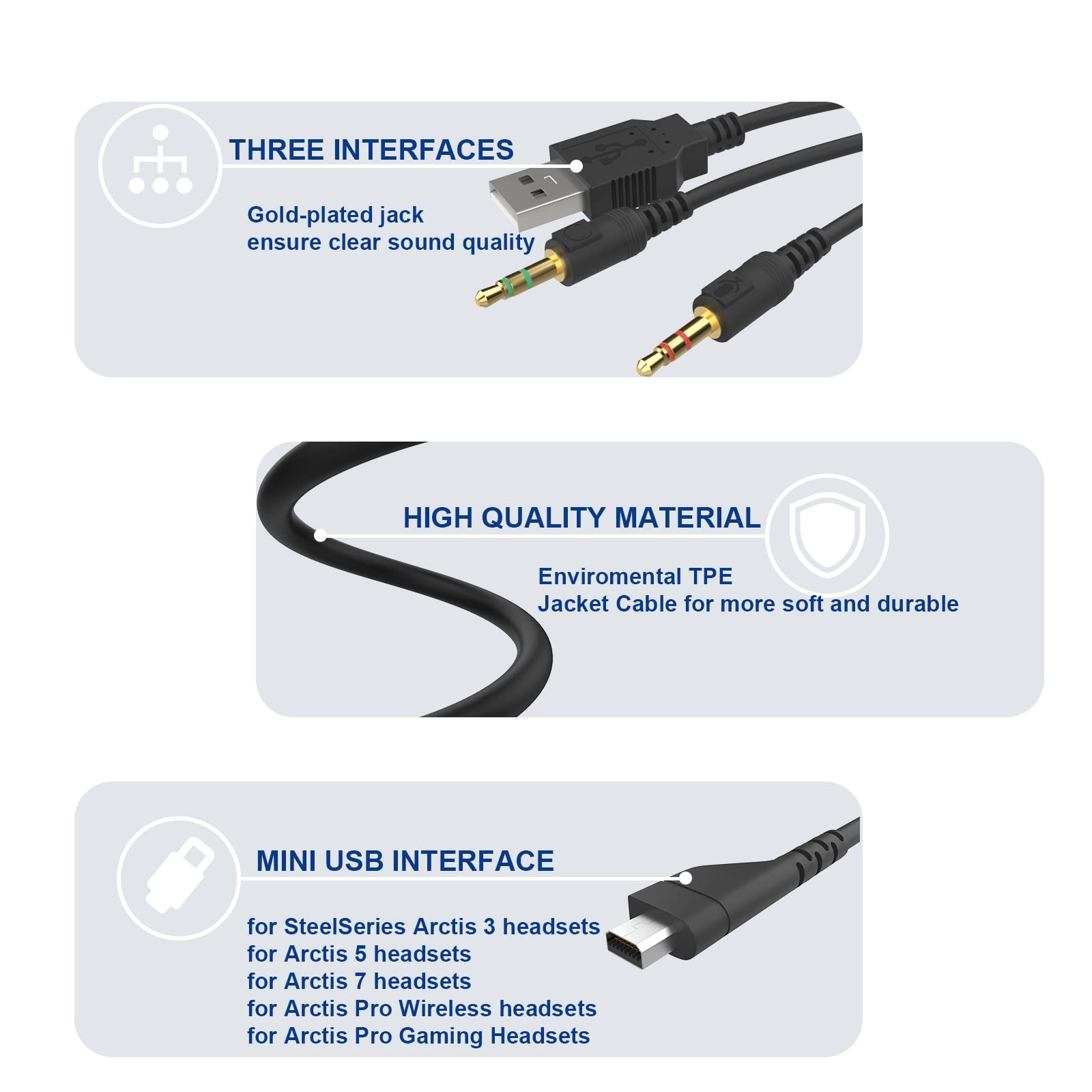 Replacement 3.5mm Arctis Headset Cord, Arctis 7 Audio Cable Wire Compatible with SteelSeries Arctis 5, Arctis 3, Arctis Pro Wireless, Arctis Pro Gaming Headsets to PC Laptop, 6FT