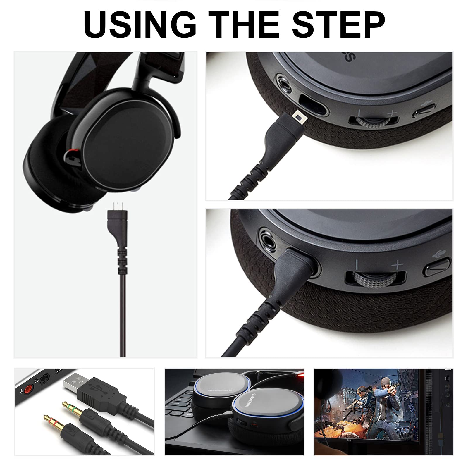 Replacement 3.5mm Arctis Headset Cord, Arctis 7 Audio Cable Wire Compatible with SteelSeries Arctis 5, Arctis 3, Arctis Pro Wireless, Arctis Pro Gaming Headsets to PC Laptop, 6FT