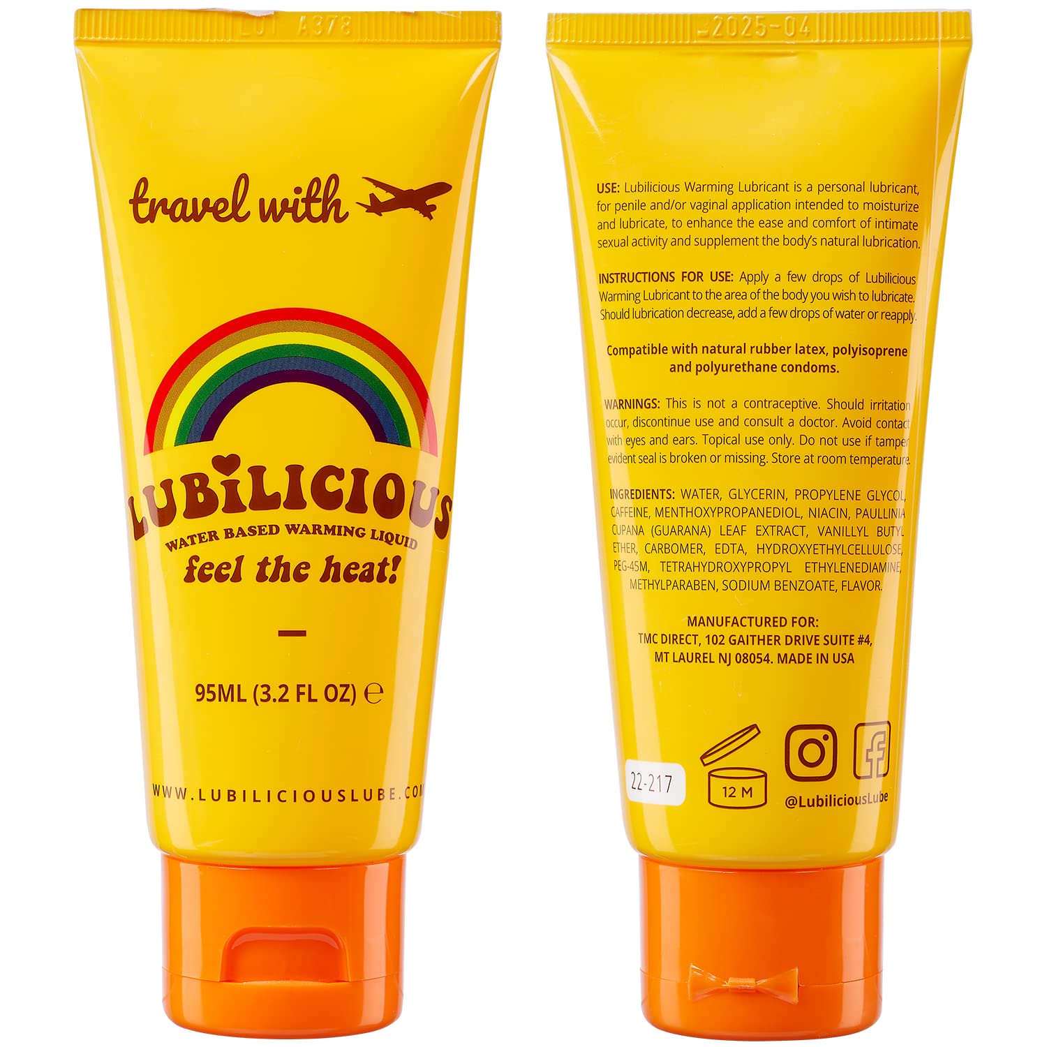 Lubilicious Warming Lube Flip Top Tube 3.2 oz – Water Based Lubricant for Gentle Warming Lubrification for Her – Personal Lubricant and Water Based Lube – Trusted Lubricants for Privacy
