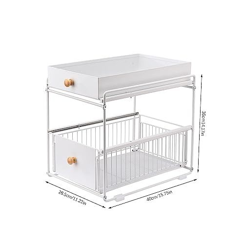 RIAAJ Kitchen Sink Shelf 2 Tier Under The Sink Organizer Sliding Countertop Organizer Slide Out Cabinet Drawer Organizer, Spice Rack Metal Basket Home Shelf for Bathroom Kitchen Sink Organizer, #2
