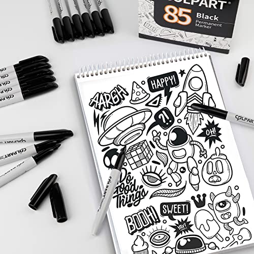Permanent Markers,Fine Tip Black Permanent Marker Pens Bulk of 85 Pack Black Marker Set Waterproof,Quick Drying Black Markers Permanent Work On Wood,Metal,Plastic,Stone,Glass For Office School Home