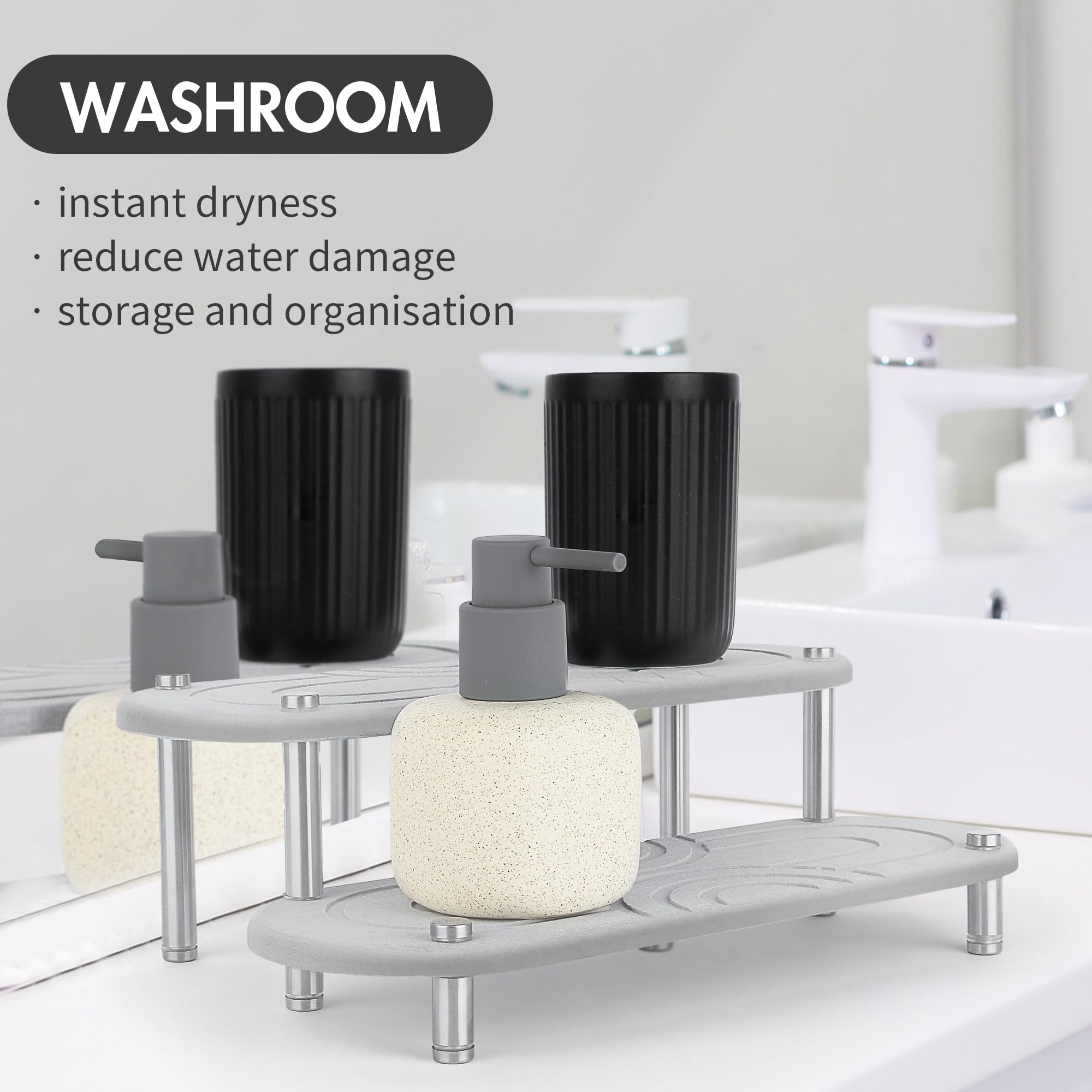 YumTech Sink Tray, Diatomaceous Tray, Fast Drying Stone Sink Caddy, Instant Dry Sink Organizer Bathroom, Water Absorbing Drying Stone Tray for Sink, Drying Stone for Kitchen Counter(2-Tier, Grey)