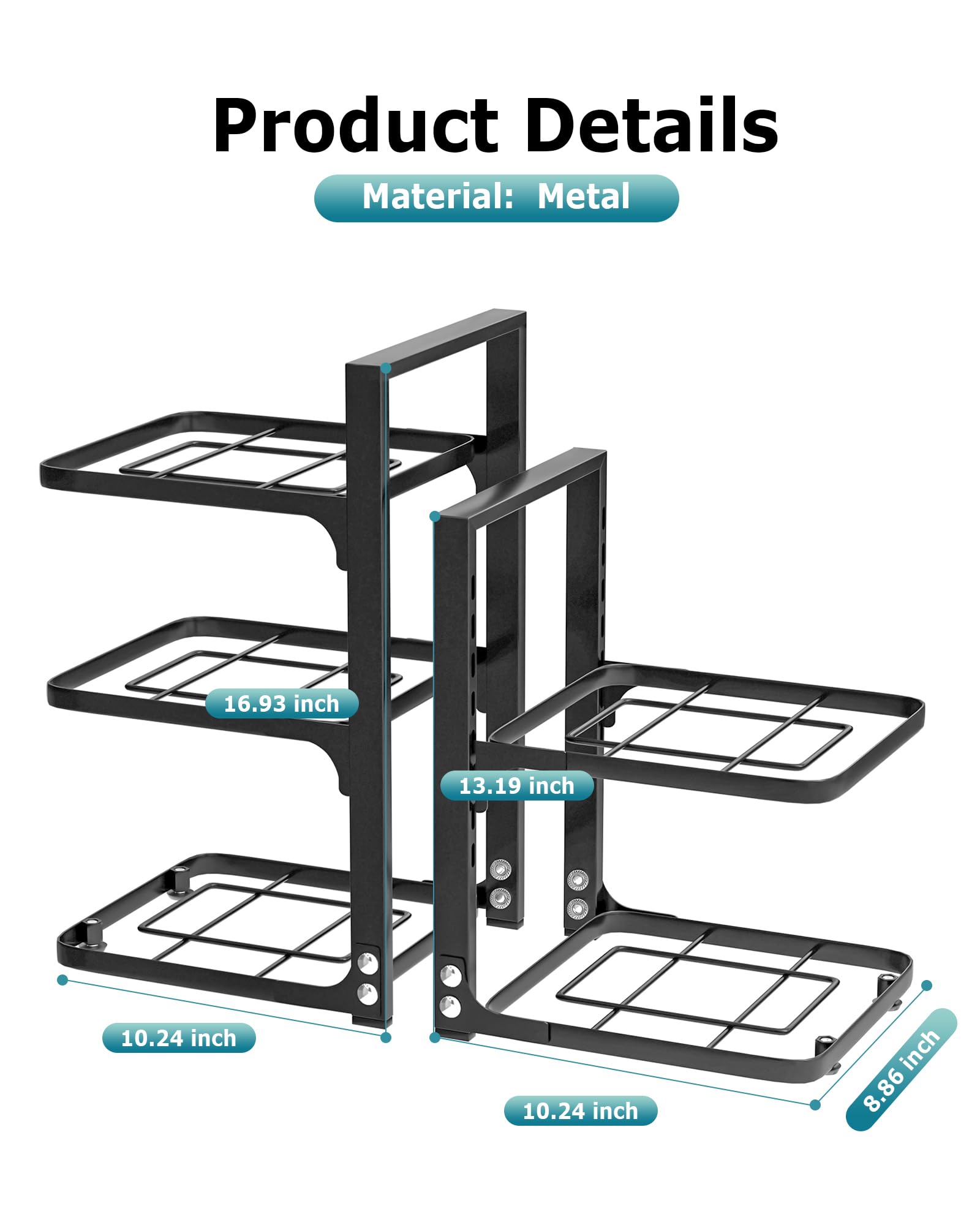 MIDYOO 2+3 Tier Adjustable Height Under Sink Organizers,Kitchen Storage Cabinet - Pots and Pans Organizer under Cabinet - Pots, Pans, and Lid Storage,Maximize Cabinet Space