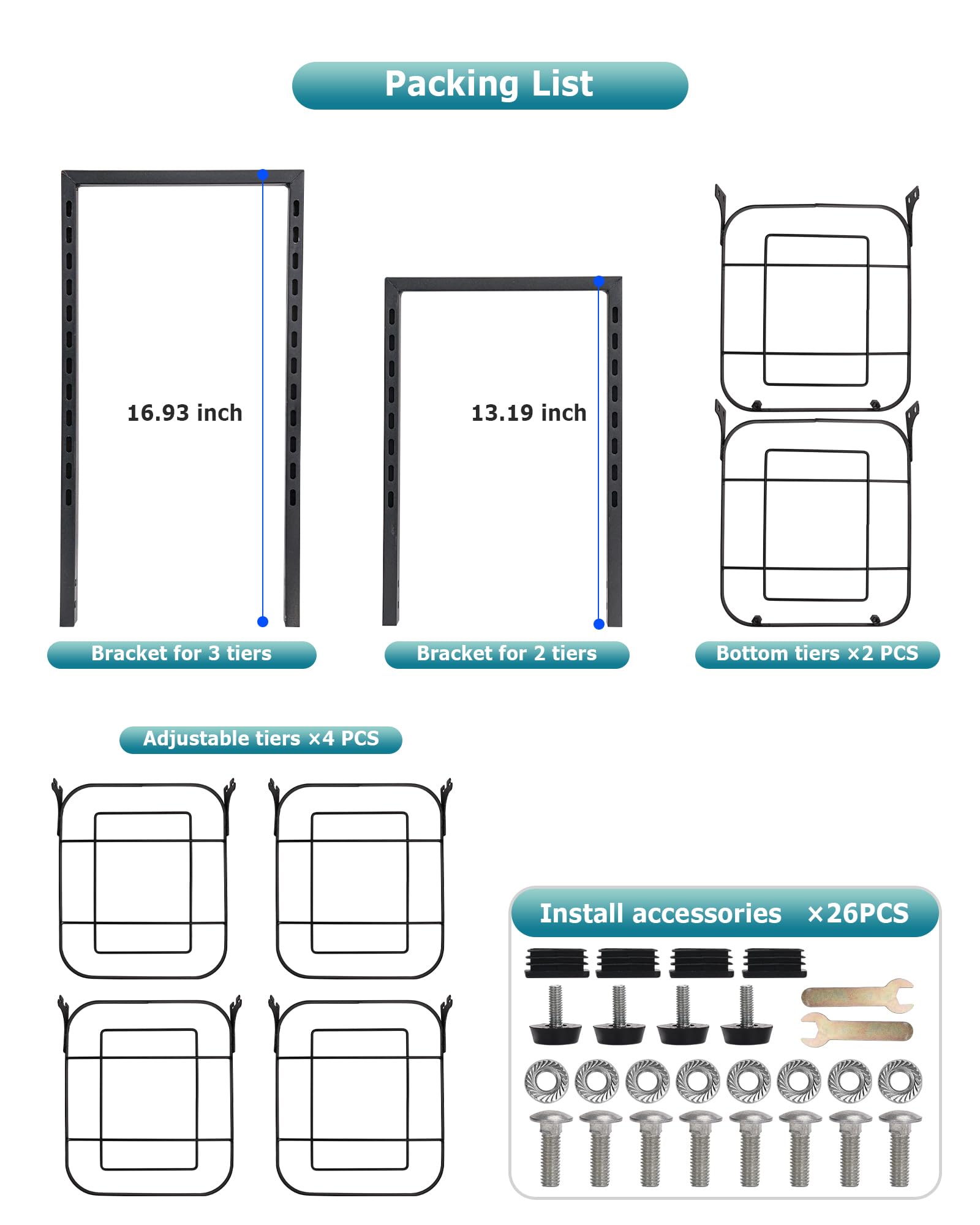 MIDYOO 2+3 Tier Adjustable Height Under Sink Organizers,Kitchen Storage Cabinet - Pots and Pans Organizer under Cabinet - Pots, Pans, and Lid Storage,Maximize Cabinet Space