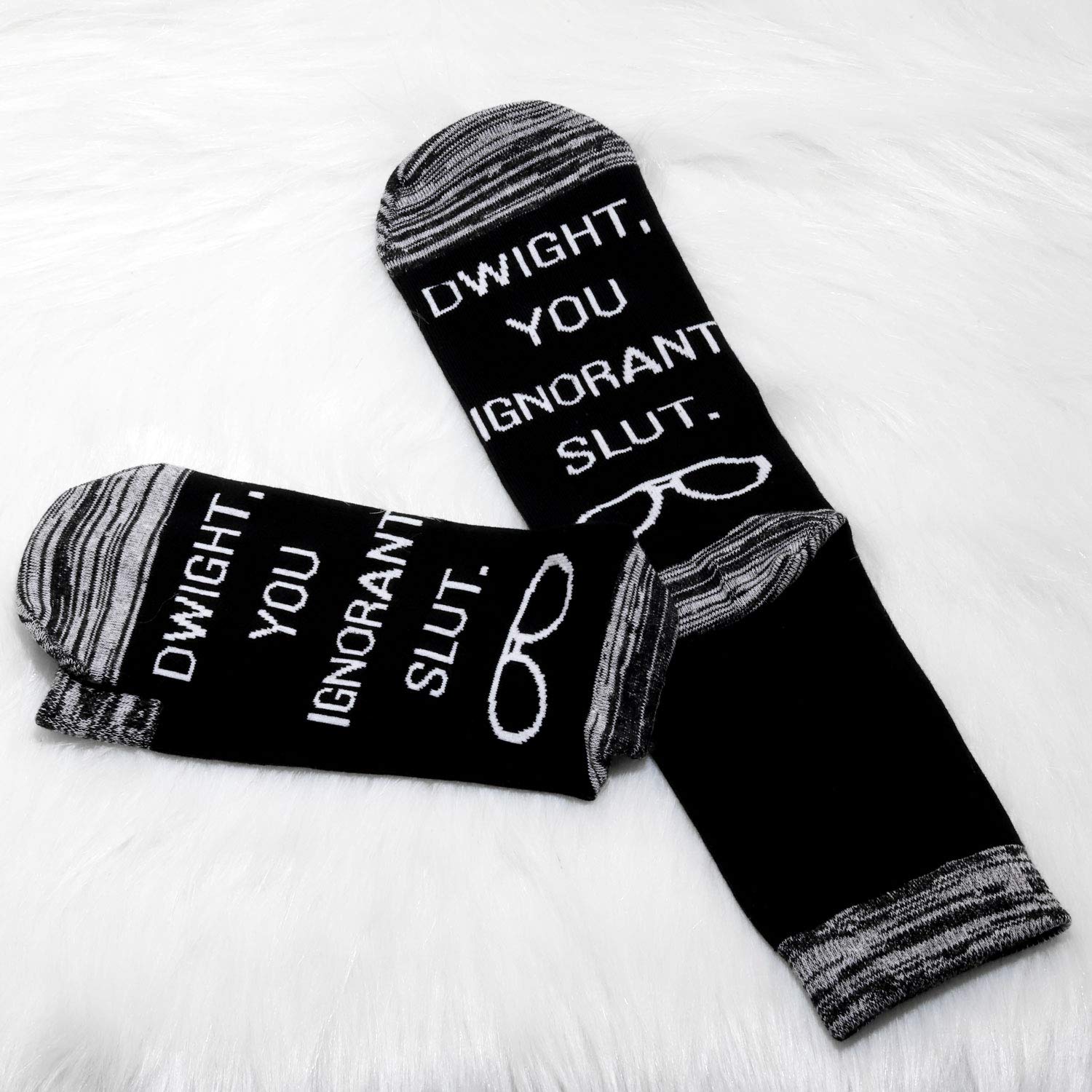 JXGZSO 2 Pairs Tv Show Inspired Socks Funny Fan Gift Dwight You Ignorant Slut Socks(Dwight)