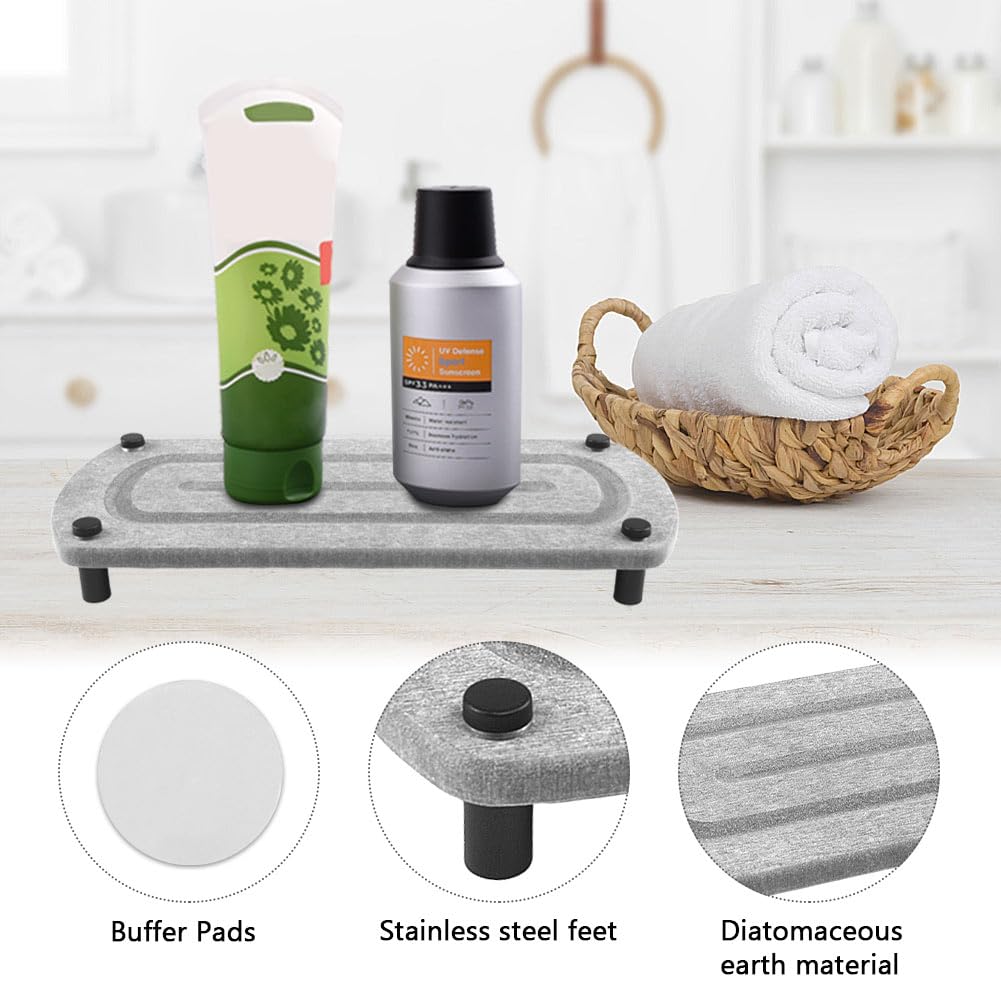 Bathroom Counter Tray, Sink Caddy Stone, 2 Pcs Stone Tray Instant Dry Sink Tray, Bathroom Sink Caddy Strong Water Absorption Sink Caddy, Kitchen Sink Accessories for Bathroom Kitchen(Gray+White)