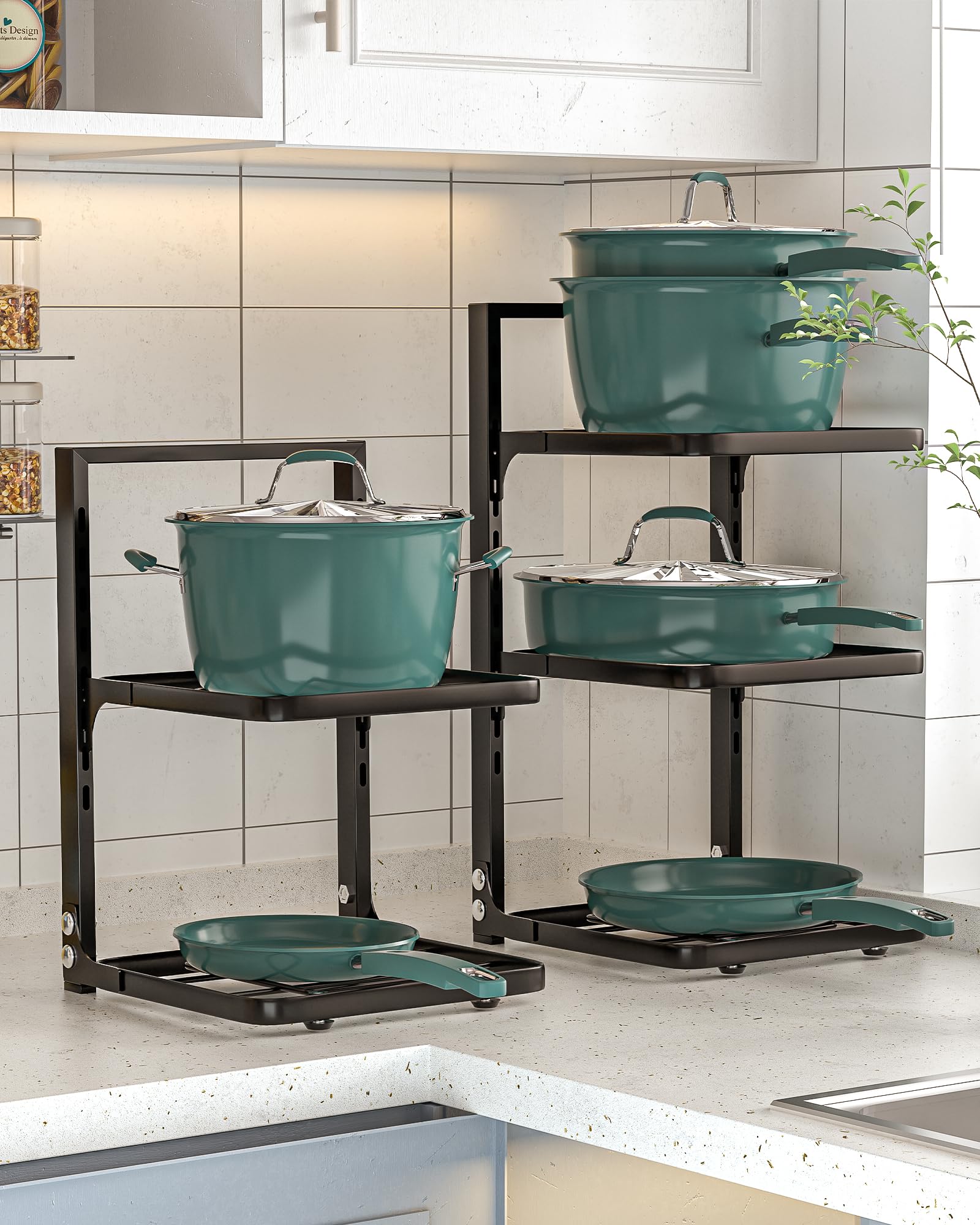 MIDYOO 2+3 Tier Adjustable Height Under Sink Organizers,Kitchen Storage Cabinet - Pots and Pans Organizer under Cabinet - Pots, Pans, and Lid Storage,Maximize Cabinet Space