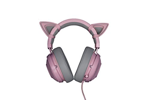 Razer Kraken Over Ear Headset, Quartz Pink Retractable & Razer RC21-01140300-W3M1 Kitty Ears for Kraken, Quartz Pink