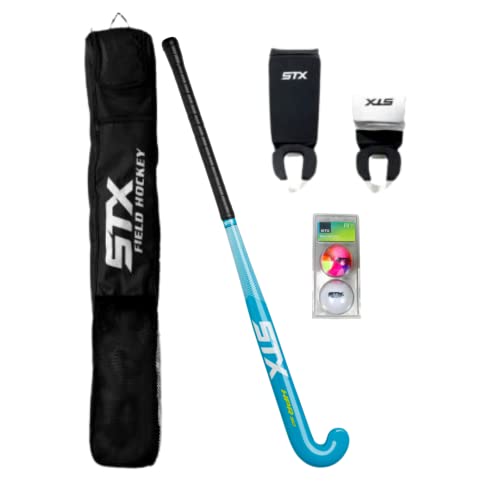 STX Field Hockey Start Pack - Junior with 34" Stick, Shin Guards, Bag & Balls, Black/Teal (FH 962 BE/34)