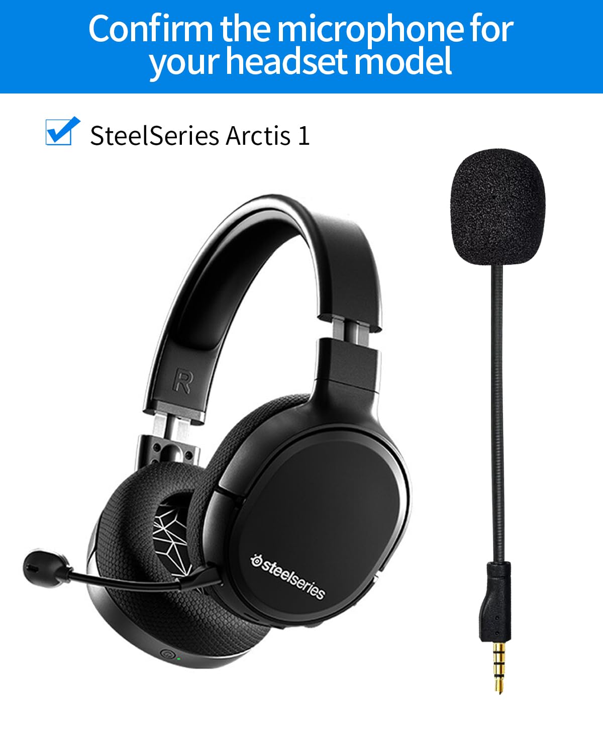 JHK Replacement Game Mic for Steelseries Arctis 1 Headphone | Detachable Microphone Boom for Arctis 1 Computer PC Gaming Headsets 3.5mm Jack Noise Cancelling (Black)