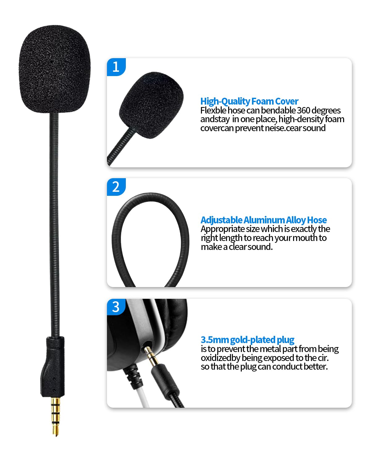 JHK Replacement Game Mic for Steelseries Arctis 1 Headphone | Detachable Microphone Boom for Arctis 1 Computer PC Gaming Headsets 3.5mm Jack Noise Cancelling (Black)