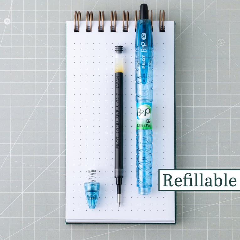 PILOT B2P - Bottle to Pen Refillable & Retractable Rolling Ball Gel Pen Made From Recycled Bottles, Fine Point, Blue G2 Ink, 12-Pack (31601)