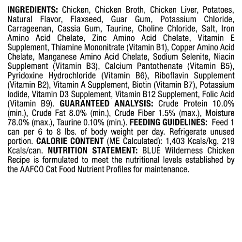 Blue Buffalo Wilderness High Protein Grain Free, Natural Adult Pate Wet Cat Food, Chicken 5.5-oz cans (Pack of 24)