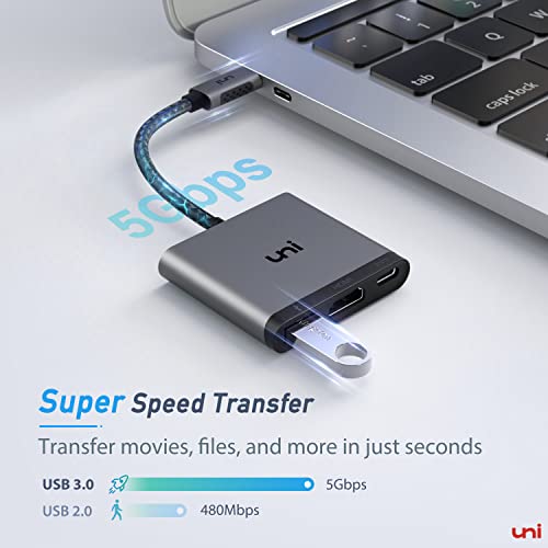 uni USB C to HDMI Multiport Adapter, USB-C / Thunderbolt 3 to [4K HDMI, PD 100W Charging, USB 3.0] Digital AV Adapter 3-in-1 Hub Compatible with MacBook Pro 2021/Air 2020, XPS 15, Galaxy S21
