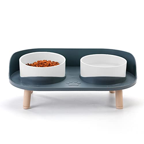 FUUIE Bowls for Food and Water Pet Cat Double Bowls Feeder Adjustable Height Cats Dogs Drinker Water Bowl Dish Elevated Feeding Food Feeders Cat Dog Supplies (Color : Blue)