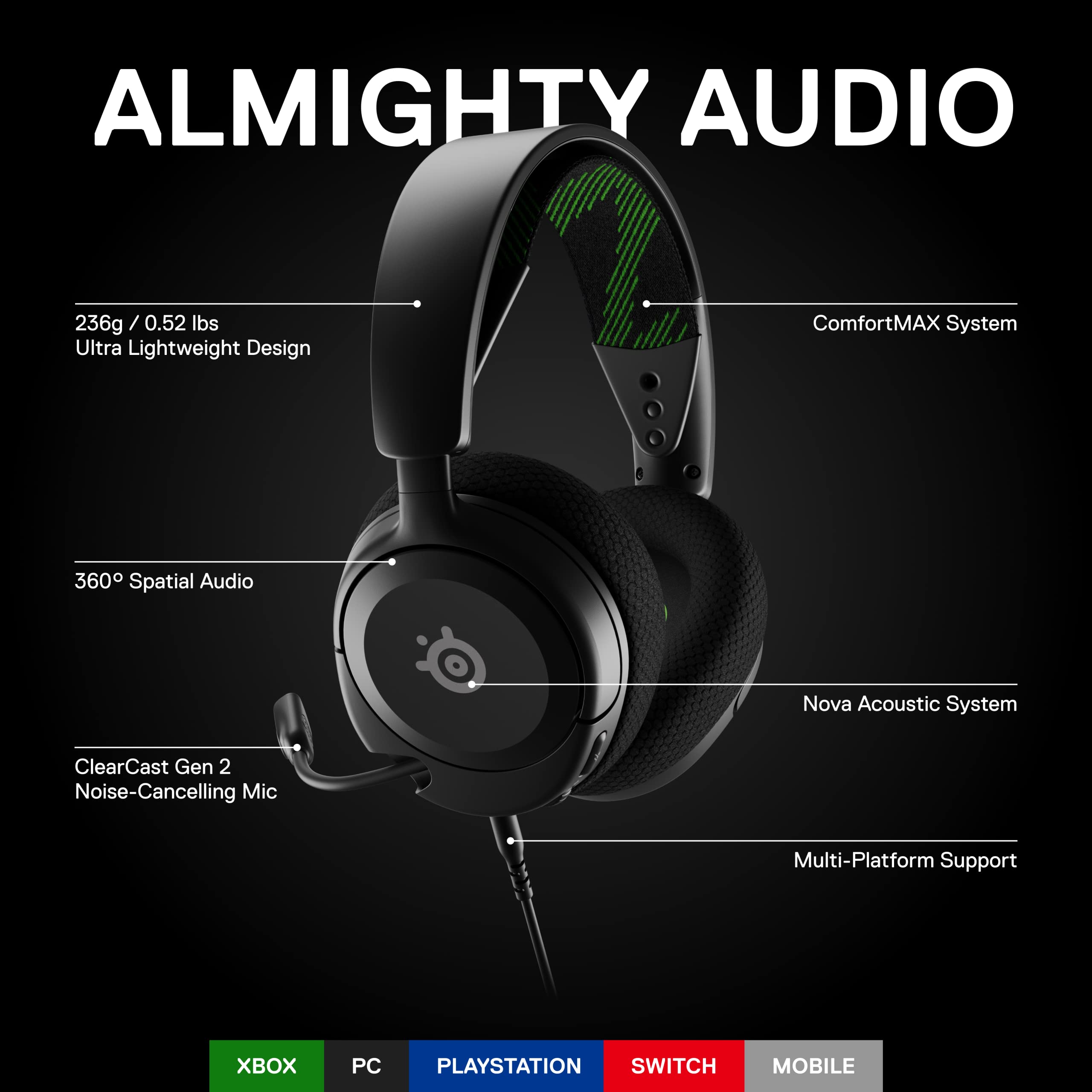 SteelSeries Arctis Nova 1X Gaming Headset - Signature Arctis Sound - ClearCast Gen 2 Mic - Compatible with Xbox Series X|S, PC, Playstation, Switch, and Mobile (Renewed)