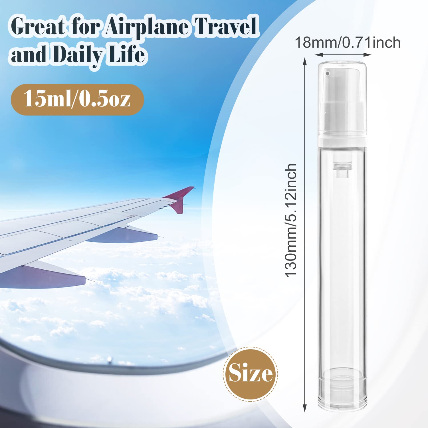 20Pcs 15ml/0.5oz Airless Pump Bottle Refillable Plastic Airless Vacuum Dispenser Portable Clear Cosmetic Sample Vial Container Jars for Lotion Emulsion Toiletries Liquid Foundation
