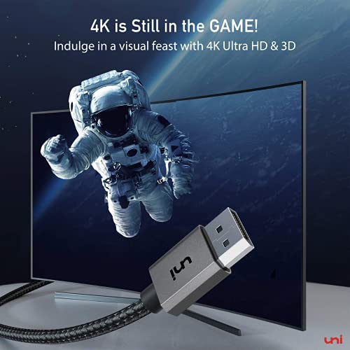 uni [VESA Certified] 4K Displayport Cable 10 FT, 21.6Gbps High Speed Nylon Braided DP 1.2 Cable, [4K@60Hz, 2K@165Hz/144Hz] Gaming Monitor Cable FreeSync/G-Sync, for PCs, Graphics Cards - Grey