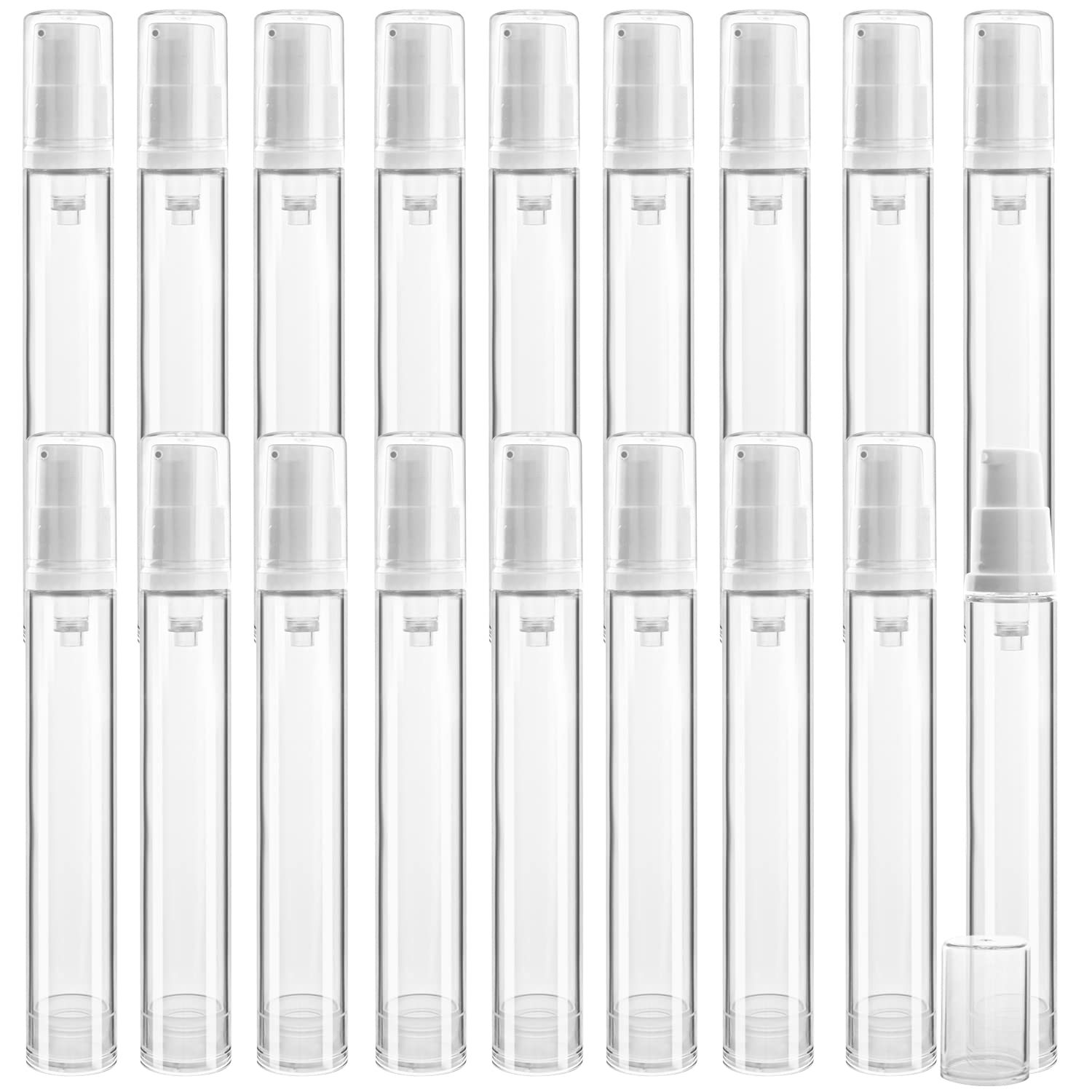 20Pcs 15ml/0.5oz Airless Pump Bottle Refillable Plastic Airless Vacuum Dispenser Portable Clear Cosmetic Sample Vial Container Jars for Lotion Emulsion Toiletries Liquid Foundation
