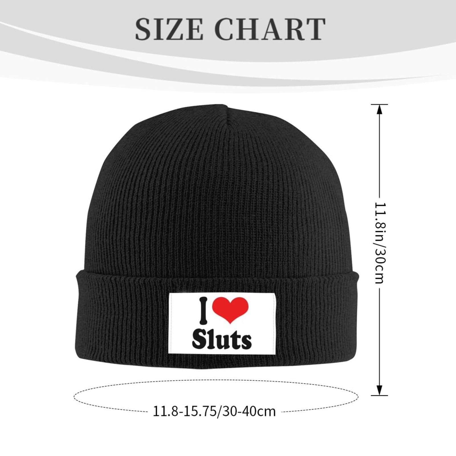 I Love Sluts Gifts Beanie Hat Men Skull Cap Women Knitted Hat Slouchy Stocking Hat Knit Stretchy Cap Black