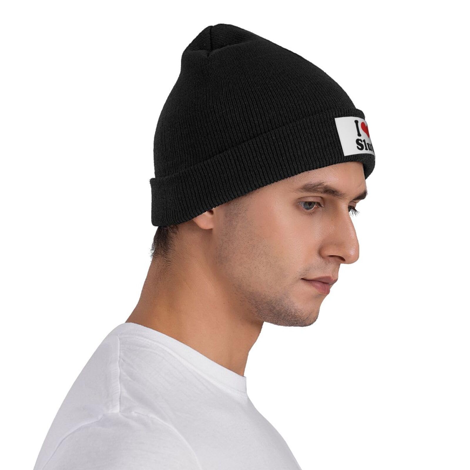 I Love Sluts Gifts Beanie Hat Men Skull Cap Women Knitted Hat Slouchy Stocking Hat Knit Stretchy Cap Black
