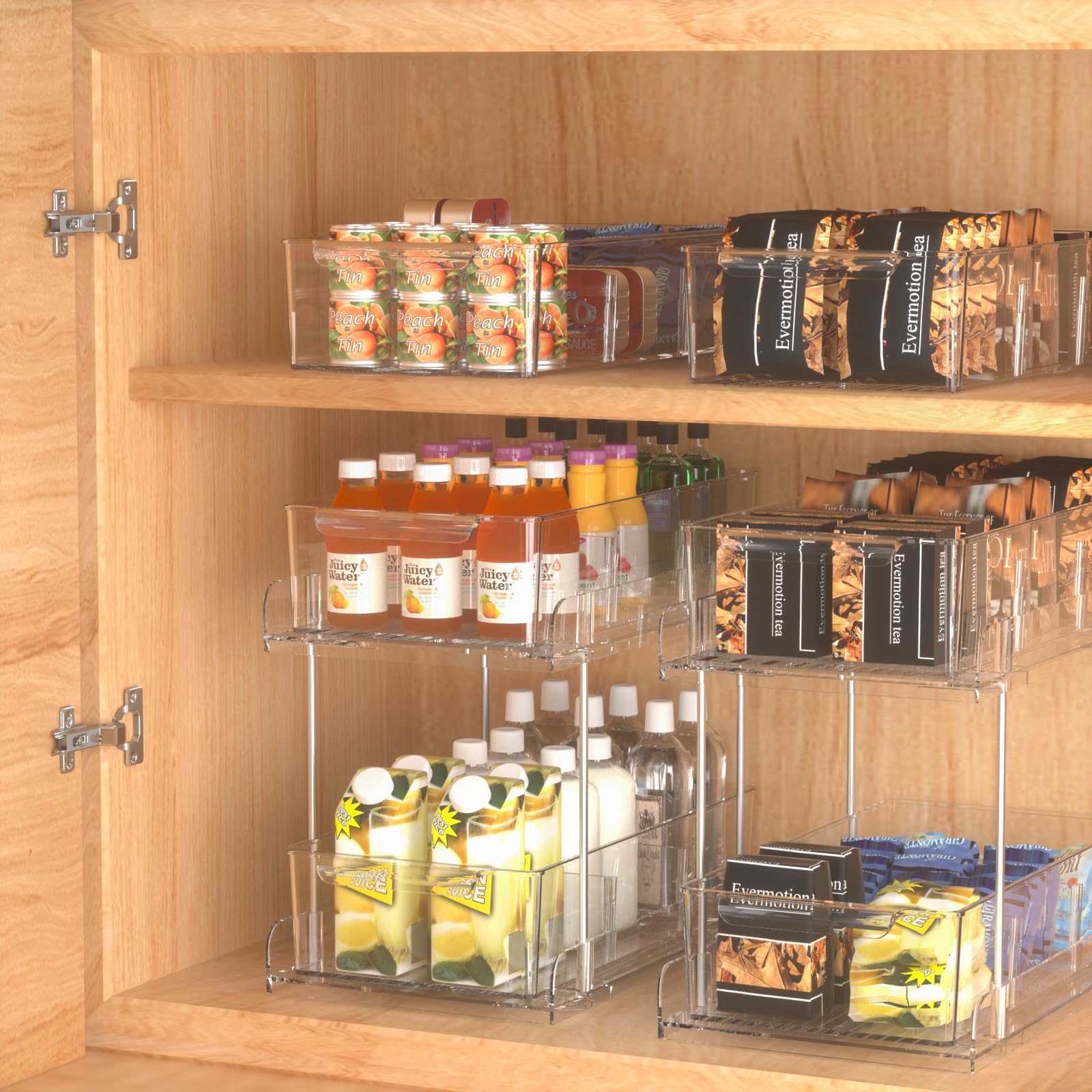 2 Tier Clear Under Sink Organizer with Dividers, Slide Out Bathroom Organization Container Storage Rack, Home Multipurpose Organized Pantry/Kitchen/Counter/Medicine Cabinet Storage Bins (Clear 2-pack)