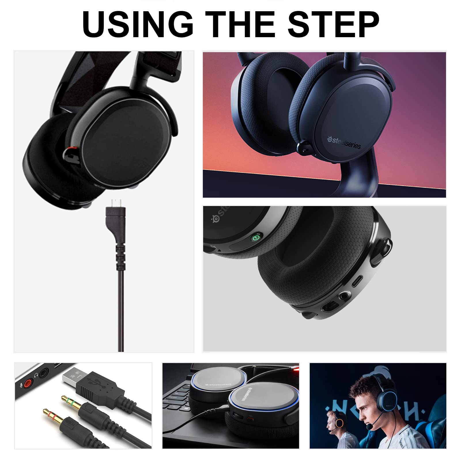 Koffmon 6.6ft PC Audio Detachable Cord Replacement Arctis Pro Cable Compatible with SteelSeries Arctis3 Arctis5 Arctis7 Arctis Pro Wireless Headphones-USB A &3.5mm Aux Computer Y Splitter Connector