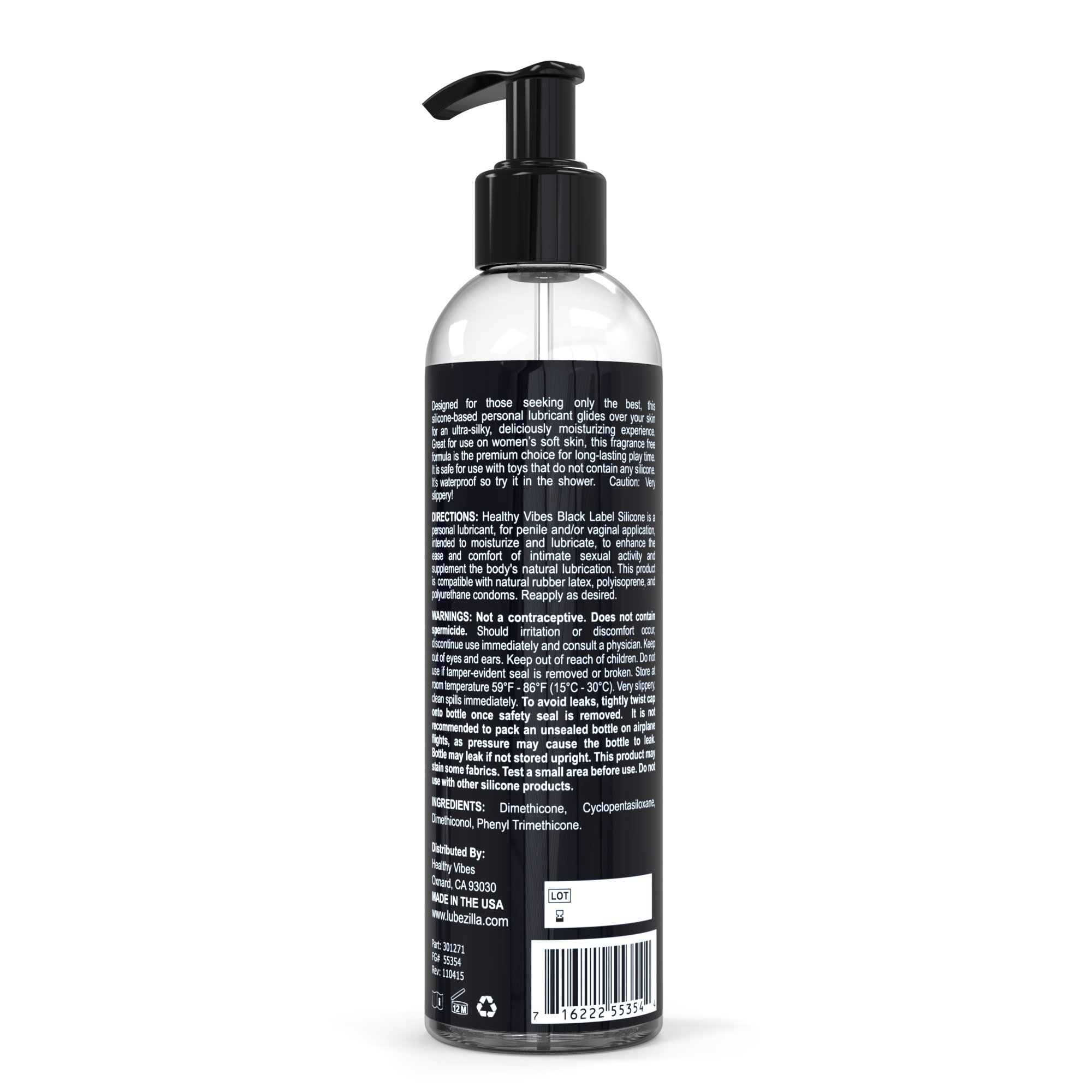 Black Label Silicone Based Personal Lubricant- Lasts Long & Easy to Clean, Water Resistant Lube, Lubricant for Privacy Safe for Most Skin Types- 8 oz