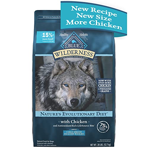 Blue Buffalo Wilderness High Protein Natural Large Breed Healthy Weight Adult Dry Dog Food Plus Wholesome Grains, Chicken 28 lb Bag