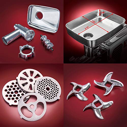 STX Turboforce 3000 Series 6-In-1 Powerful Size #12 Electric Meat Grinder with Foot Pedal • Sausage Stuffer • Kubbe Maker • Burger/Slider Maker • 2 Meat Claws • 3 S/S Blades • 4 Grinding Plates