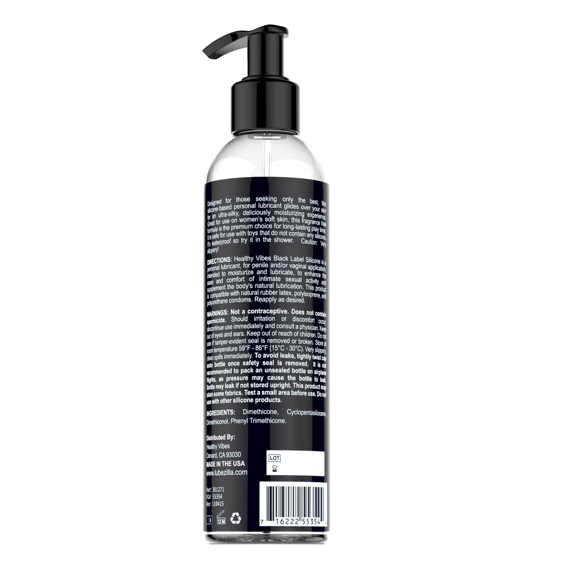 Black Label Silicone Based Personal Lubricant- Lasts Long & Easy to Clean, Water Resistant Lube, Lubricant for Privacy Safe for Most Skin Types- 8 oz