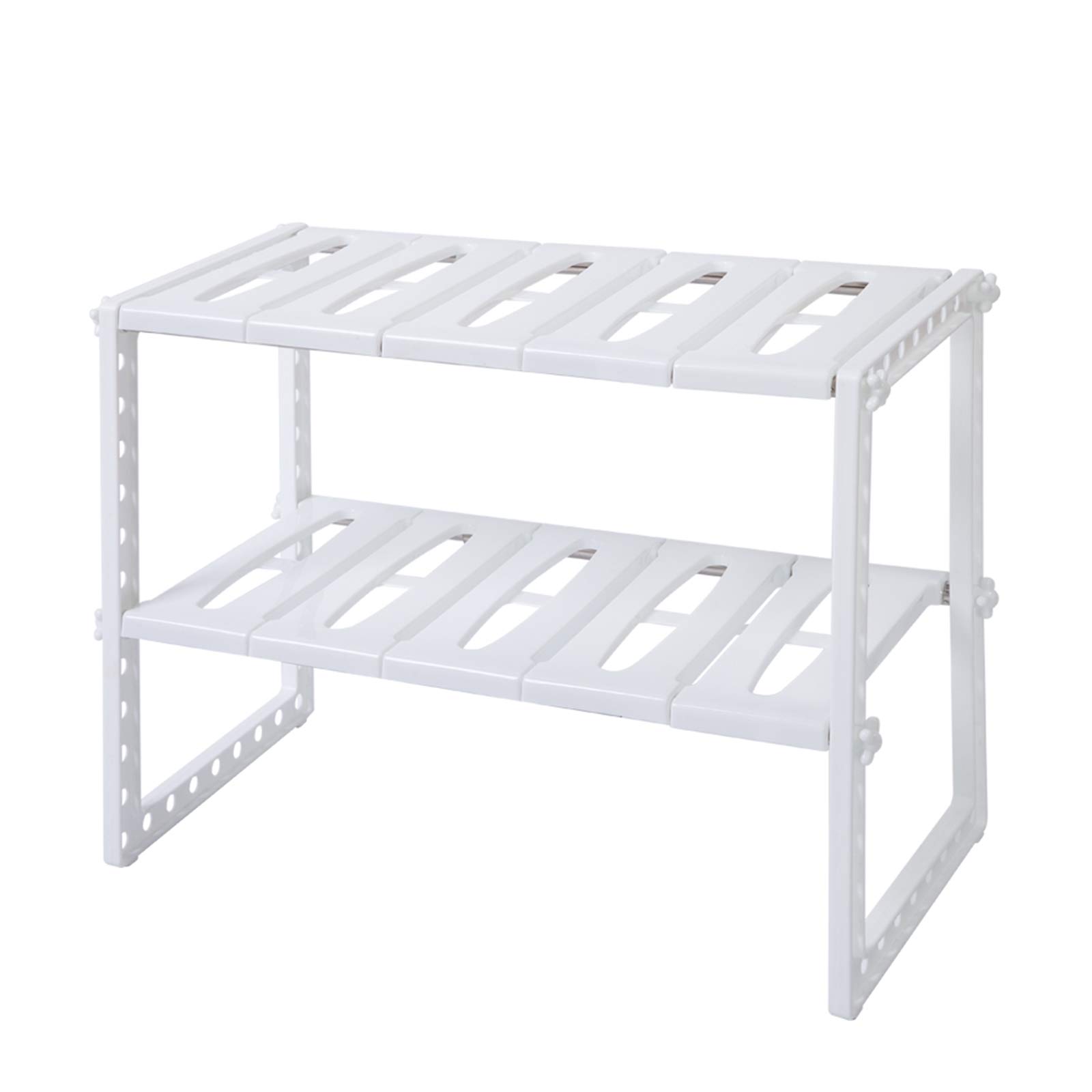 White Under Sink Organizer, Cabinet Organizer 2 Tier Under Bathroom Storage Rack, Multi-Purpose Under Sink Organizers and Storage for Bathroom Kitchen (39-66 x 26 x 38) cm (L x W x H)