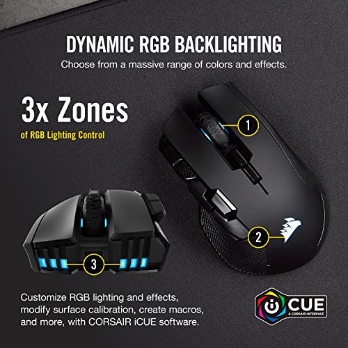 Corsair Ironclaw Wireless RGB - FPS and MOBA Gaming Mouse - 18,000 DPI Optical Sensor - Sub-1 ms SLIPSTREAM Wireless