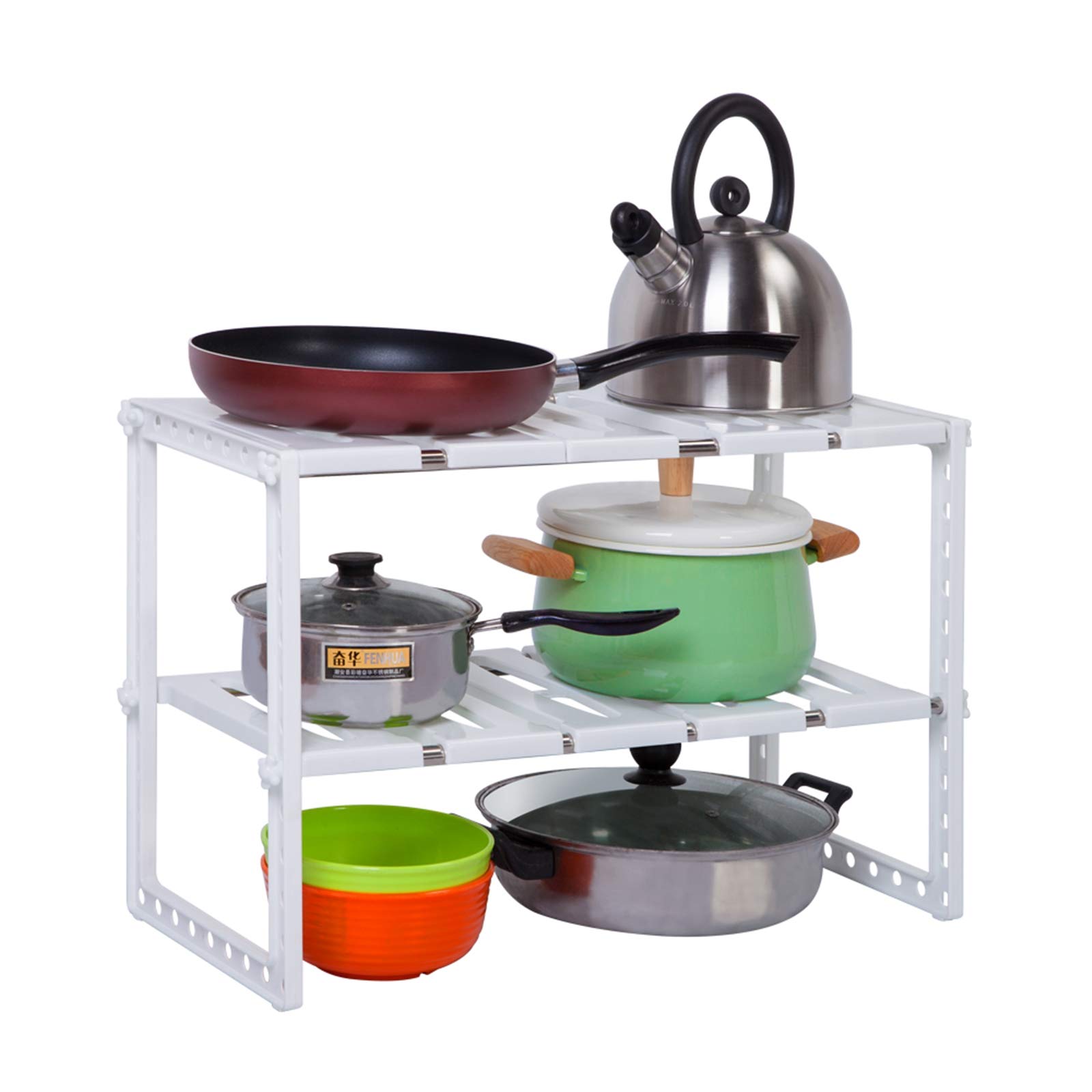 White Under Sink Organizer, Cabinet Organizer 2 Tier Under Bathroom Storage Rack, Multi-Purpose Under Sink Organizers and Storage for Bathroom Kitchen (39-66 x 26 x 38) cm (L x W x H)