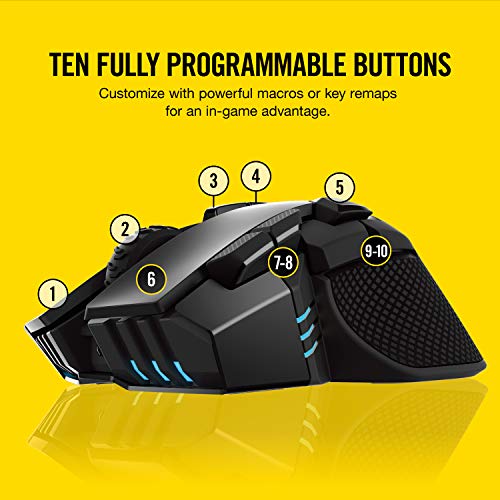 Corsair Ironclaw Wireless RGB - FPS and MOBA Gaming Mouse - 18,000 DPI Optical Sensor - Sub-1 ms SLIPSTREAM Wireless