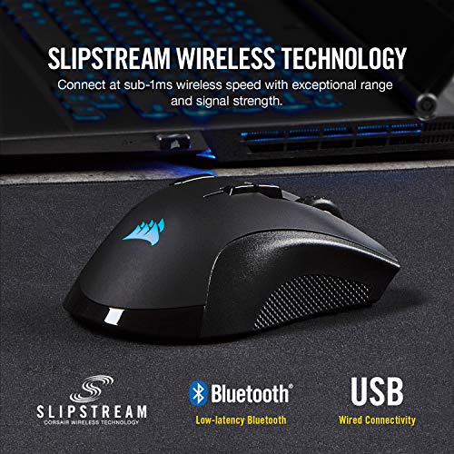 Corsair Ironclaw Wireless RGB - FPS and MOBA Gaming Mouse - 18,000 DPI Optical Sensor - Sub-1 ms SLIPSTREAM Wireless